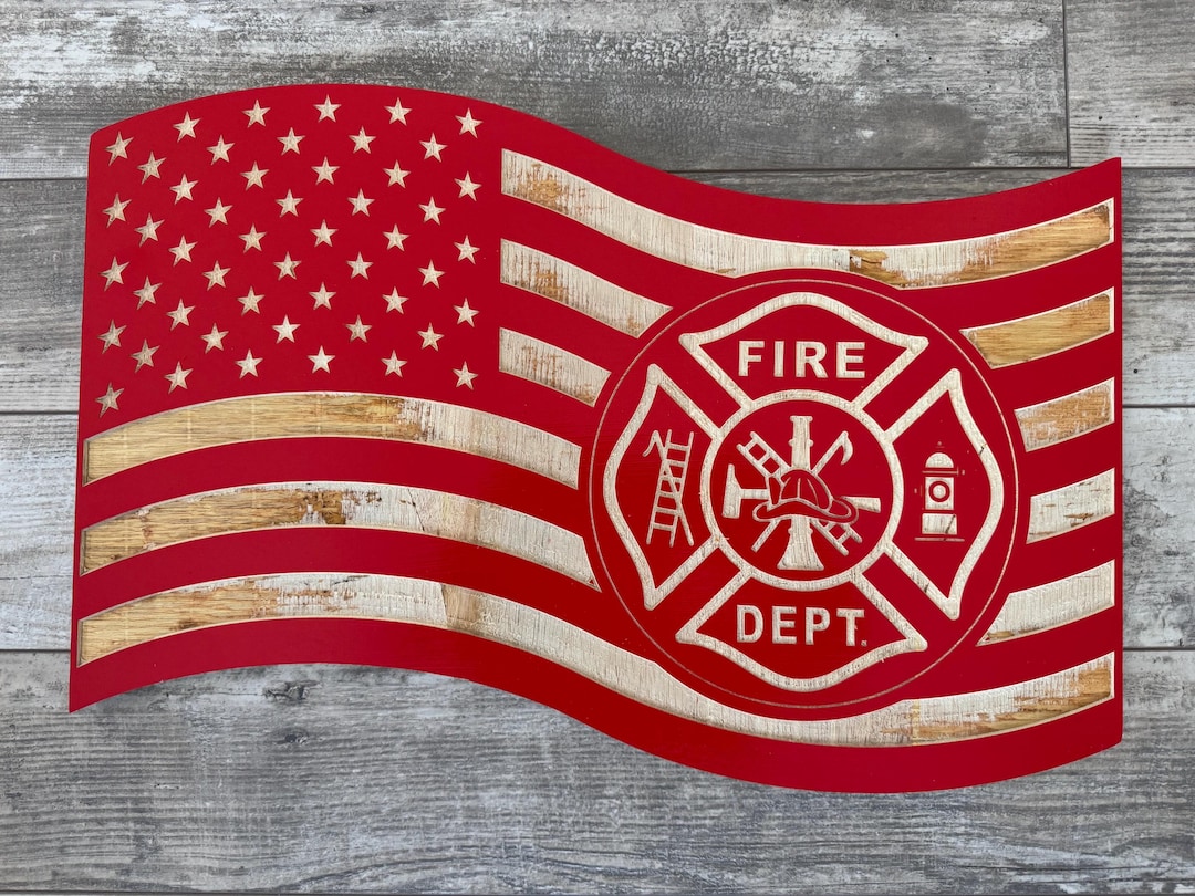 Firefighters Shield Wood Wavy Flag - Etsy