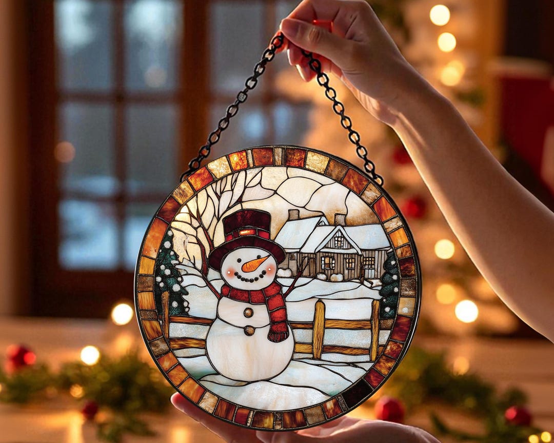 Snowman Christmas Suncatcher, Farmhouse Holiday Window Hanging, Rustic ...