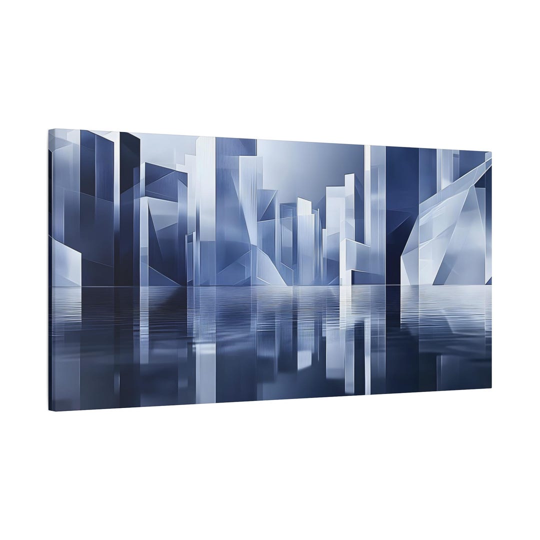 Modern Blue Abstract Cityscape Wall Art - Minimalist Canvas Print for ...
