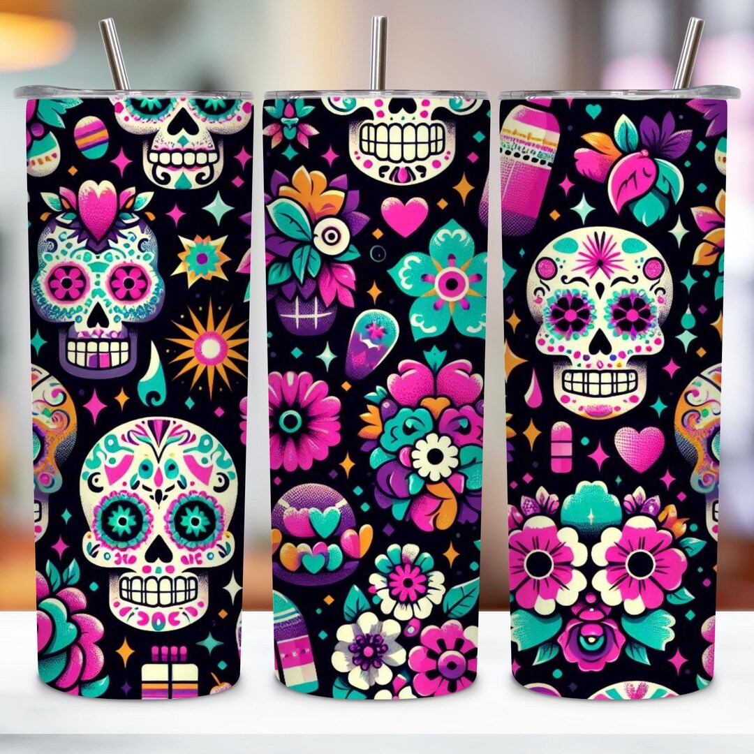 Day of the Dead Tumbler Wrap, Cute Skeleton Wraps, Floral Wraps, Sugar ...