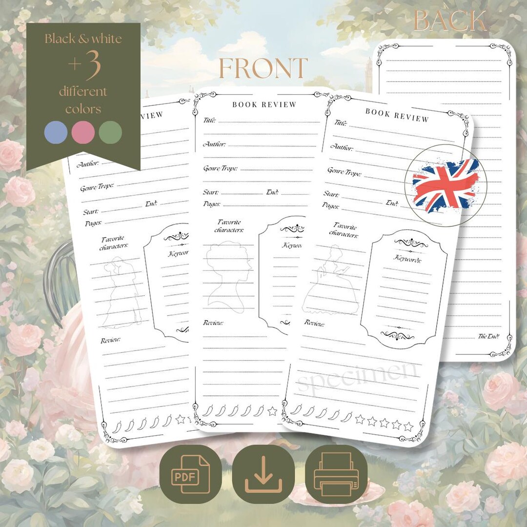 Printable Digital Reading Log, Instant PDF Download, Book Review ...