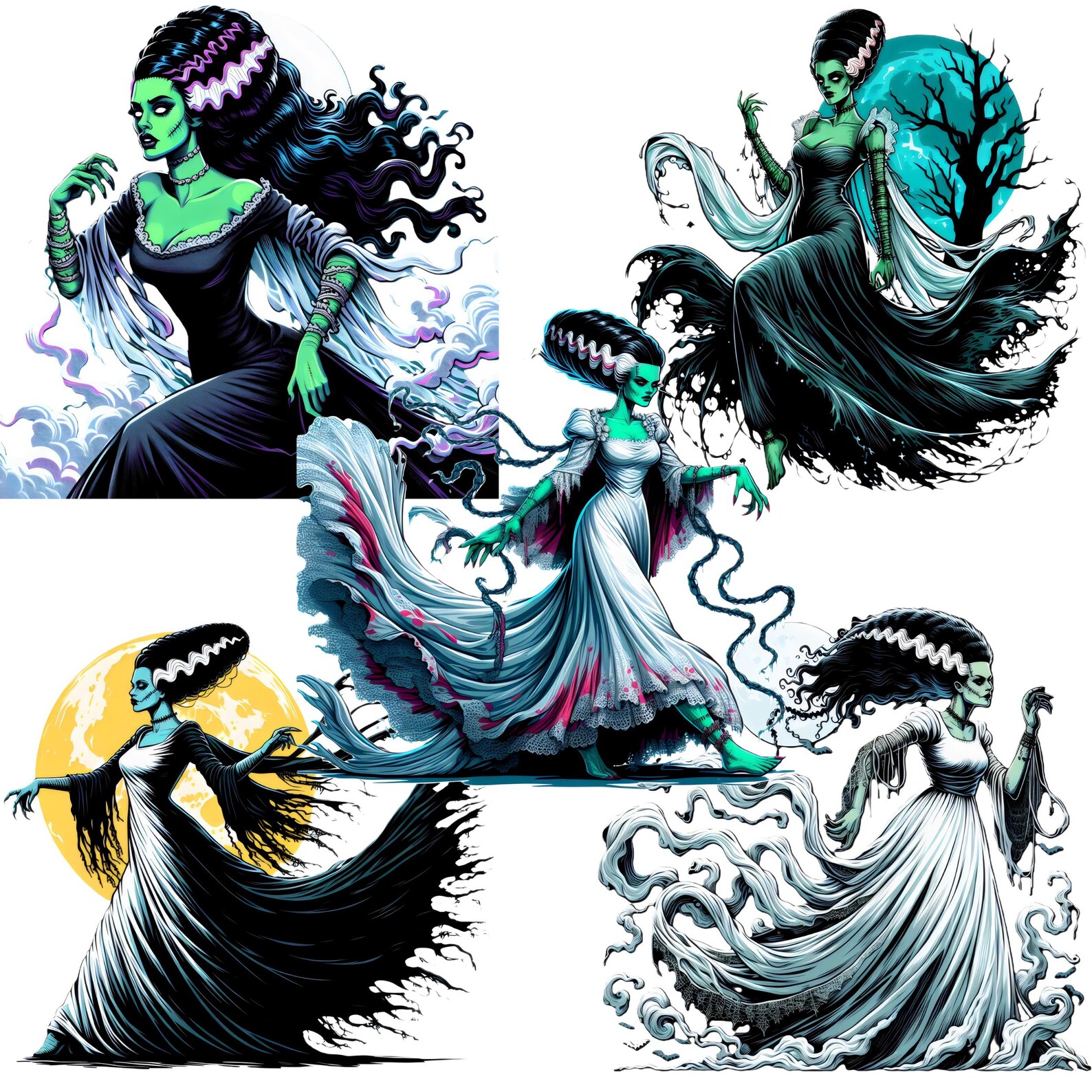 Halloween Bride of Frankenstein Clipart PNG - High-quality Creepy ...