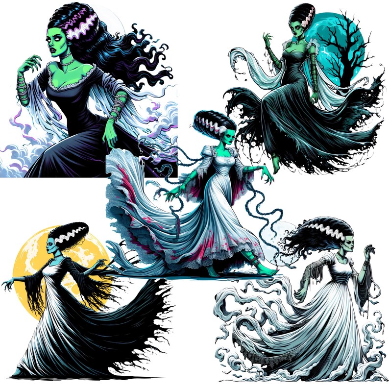 Halloween Bride of Frankenstein Clipart PNG - High-quality Creepy ...