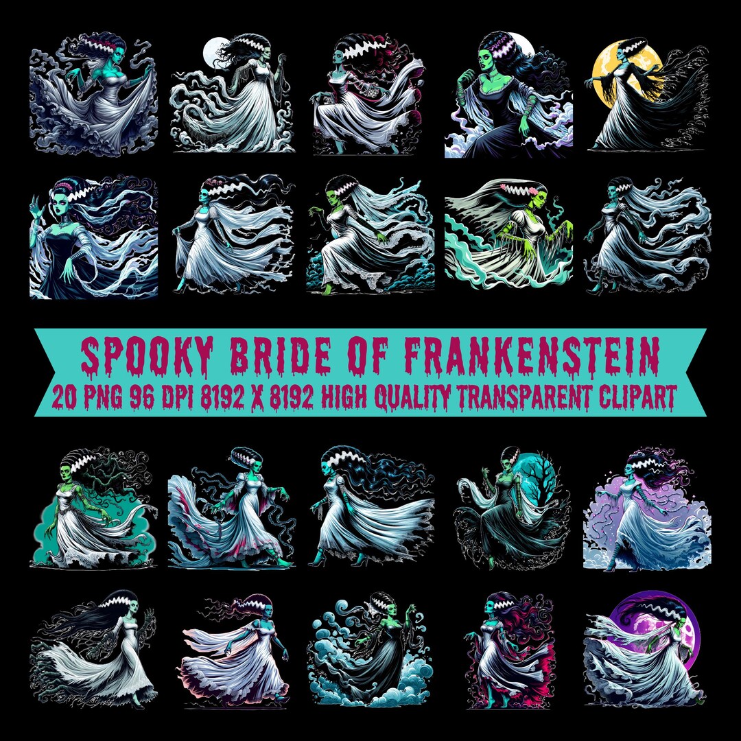 Halloween Bride of Frankenstein Clipart PNG - High-quality Creepy ...