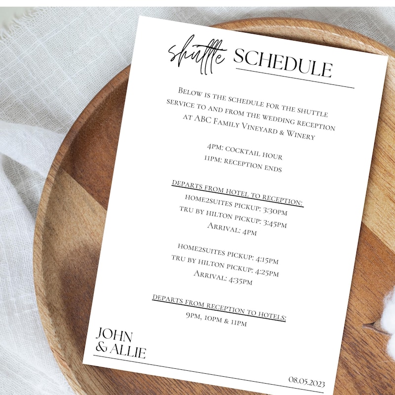 Wedding Shuttle Schedules - Etsy