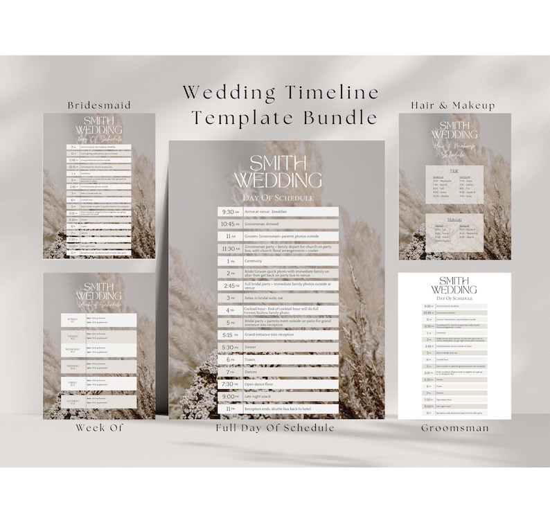 Printable Wedding Timeline Template Bundle for Bride, Groom, Bridal ...