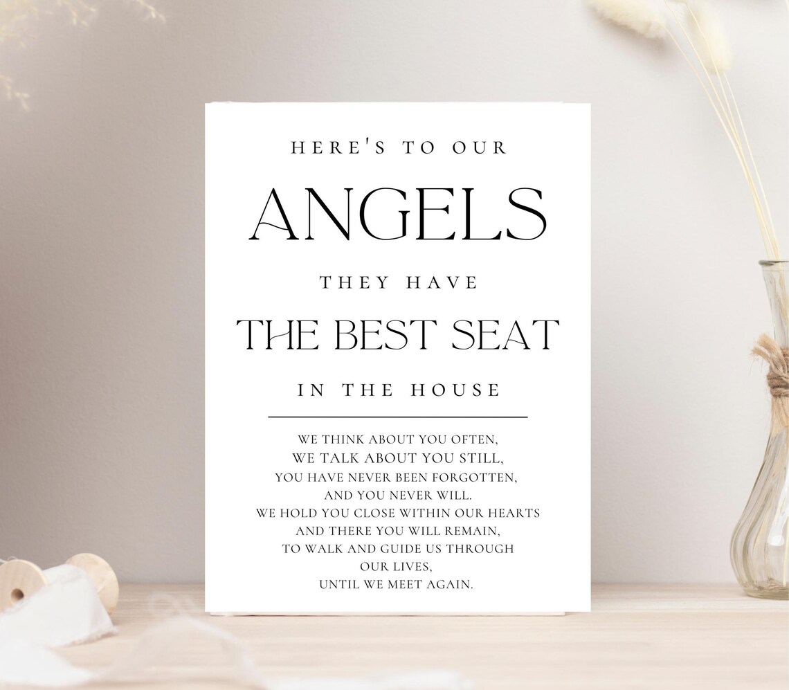 Wedding Memorial Table Sign Here's to Our Angels in Memorial Digital ...