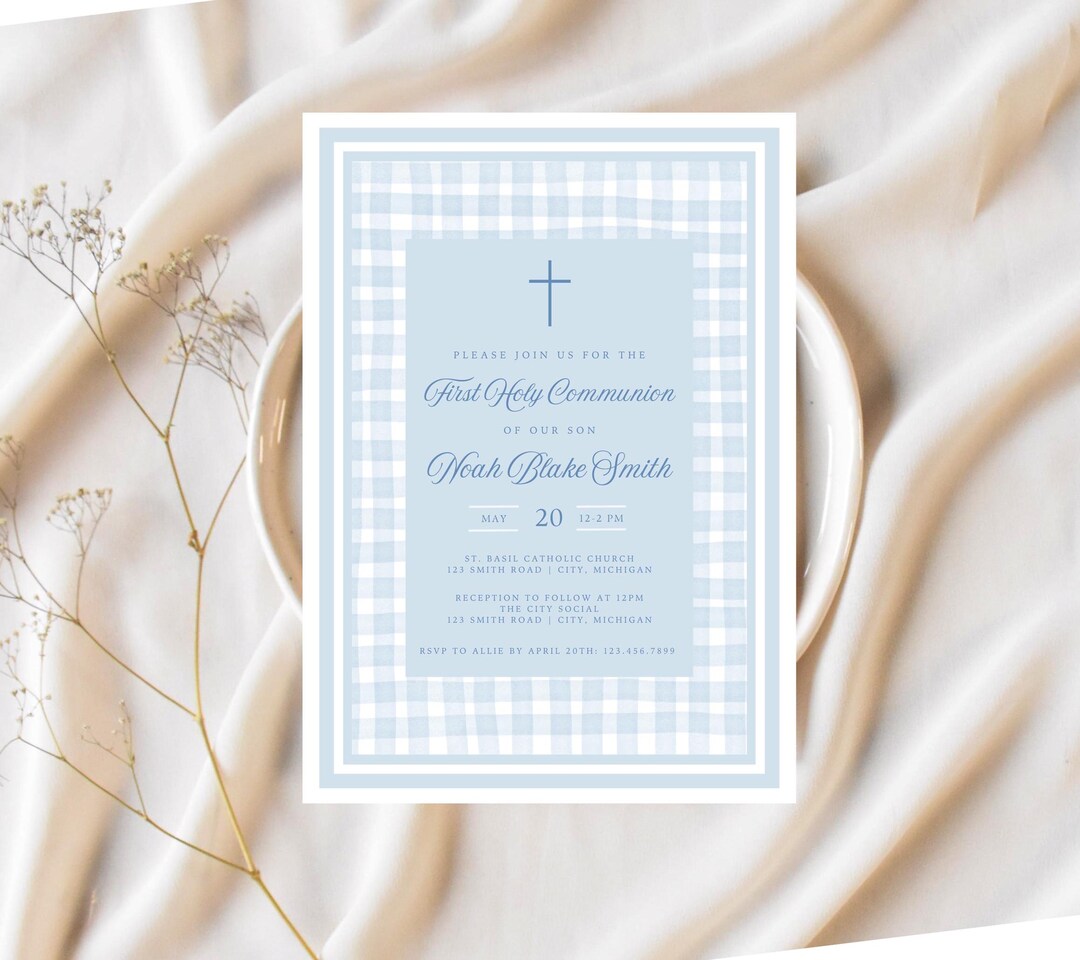 First Communion Invitation Template Boy First Holy Communication ...