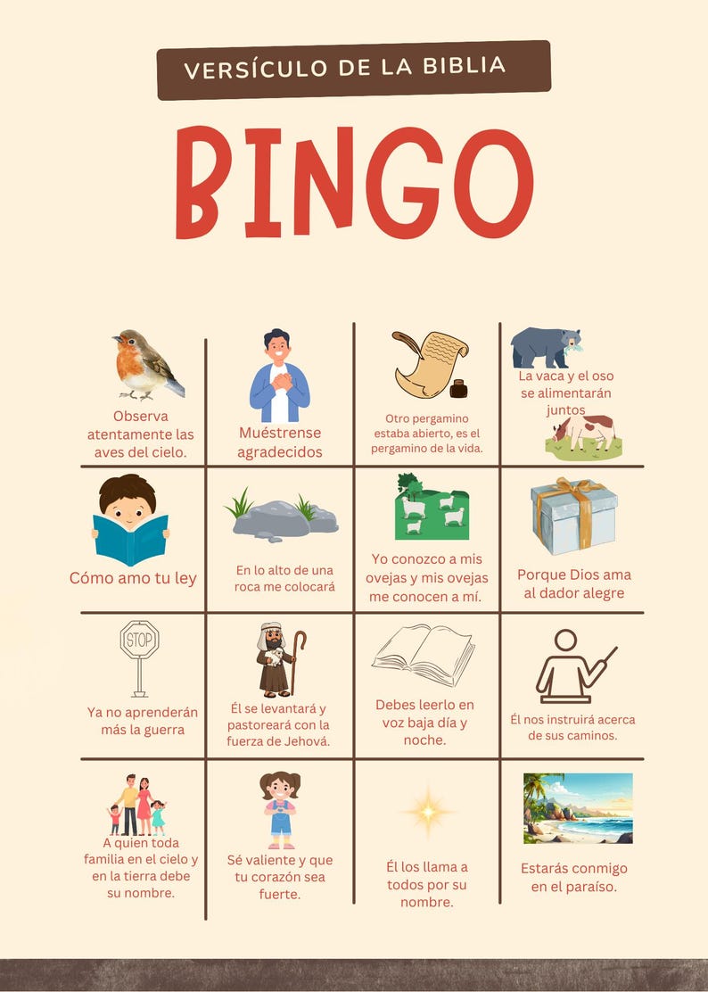 Spanish Bible Verse Bingo Game: Family Activity (PDF Download) - Etsy