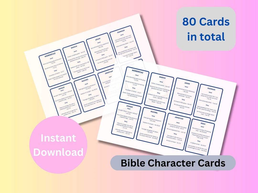 Bible Character Cards All Ages Easy to Hard Bible Knowledge Trivia New ...