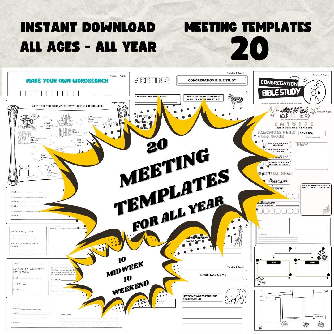 JW Meeting Templates - Meeting Worksheets - 20 Templates - All Ages ...