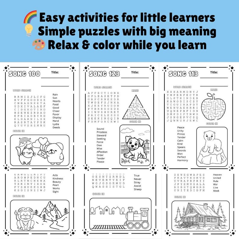 Kids Song Activity Worksheets: 158 Word Search Puzzles & Coloring Pages ...