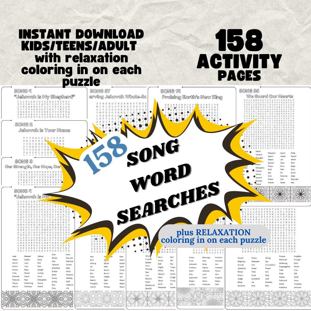 JW Activity Sheets for Teens, Adults and Older Kids – Song-themed Word ...