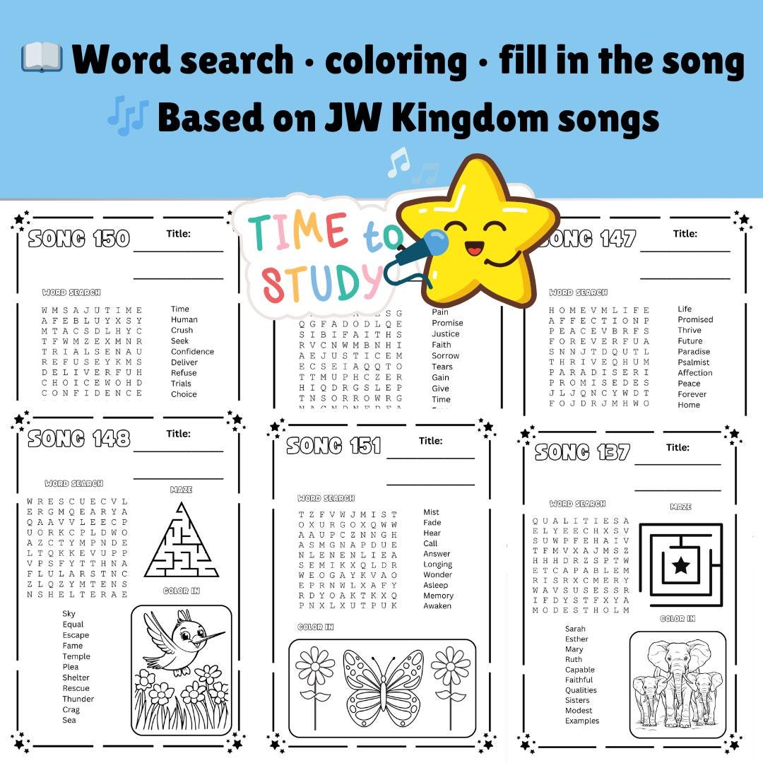 Kids Song Activity Worksheets: 158 Word Search Puzzles & Coloring Pages ...