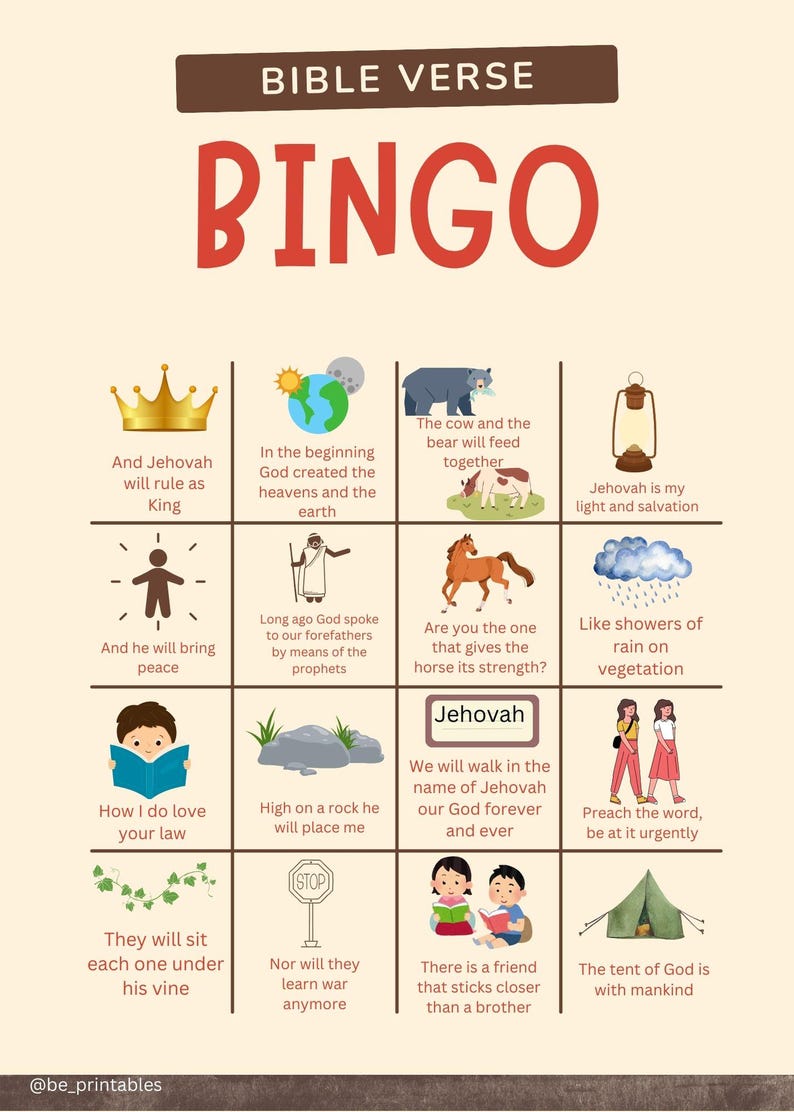 JW Bible Verse Bingo Game: Family Worship Fun (instant Download PDF) - Etsy