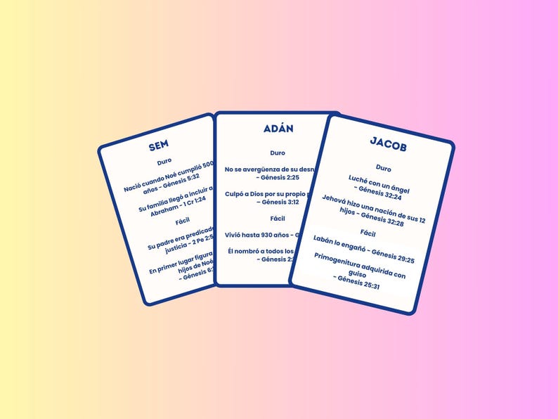 JW SPANISH Bible Character Cards - All Ages - Easy to Hard - Bible ...