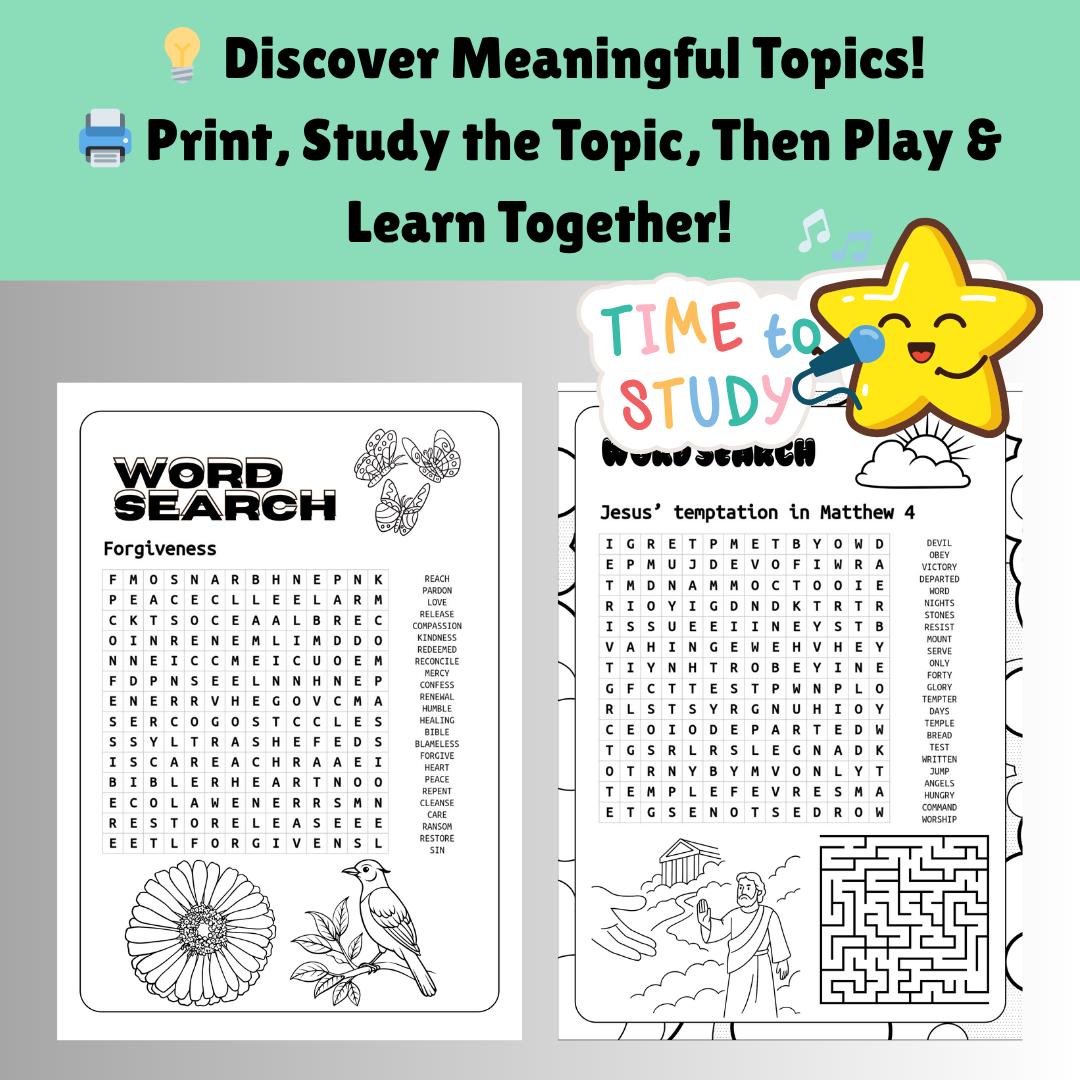 Bible Word Search Puzzles 5 Set Pack: Family Worship & Study Collection ...