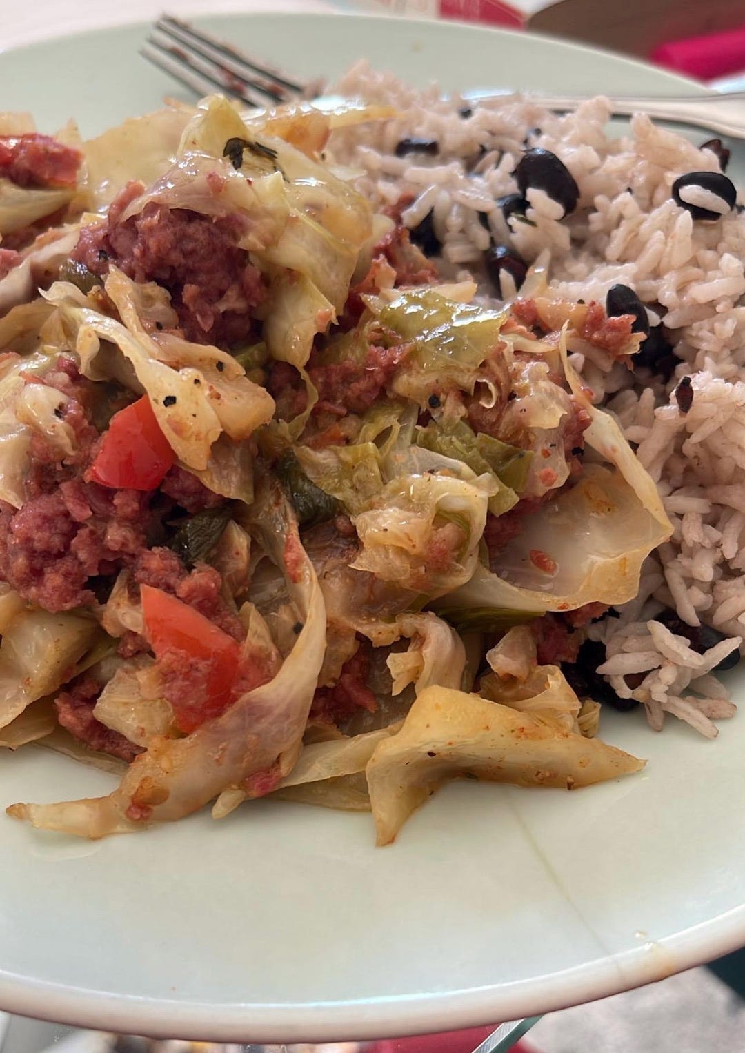 All in One Corned Beef Aka (bully Beef) With Cabbage and White Rice ...