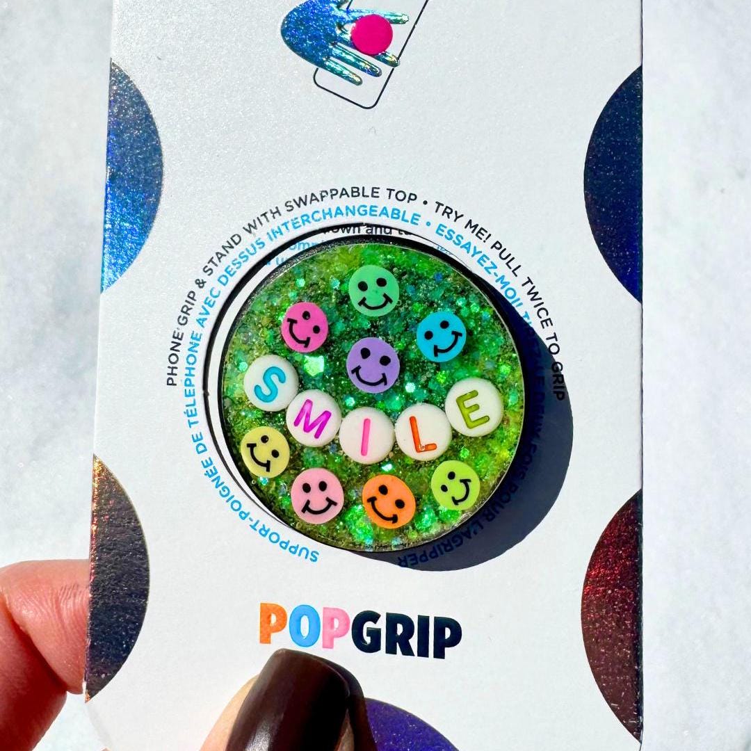 Smiley Face Glitter Popsocket, Made to Order - Swappable Popgrip for ...