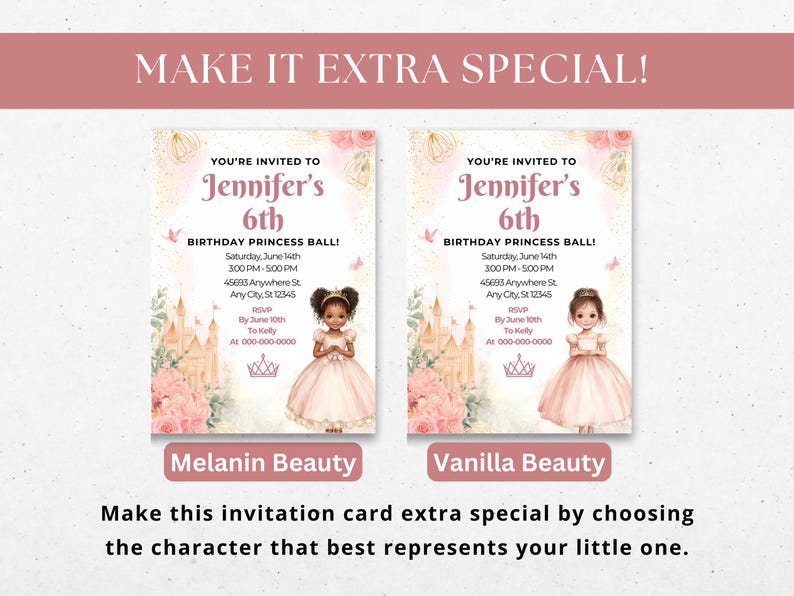 Editable Princess Birthday Invitation, Canva Template (digital Download ...