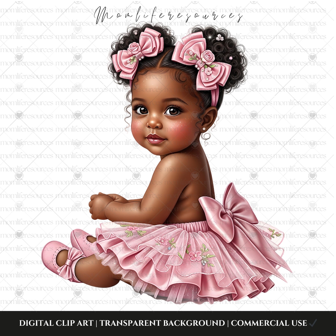 Black Baby Girl Clipart: Pink Tutu, Afro Baby, Birthday, Shower (PNG ...