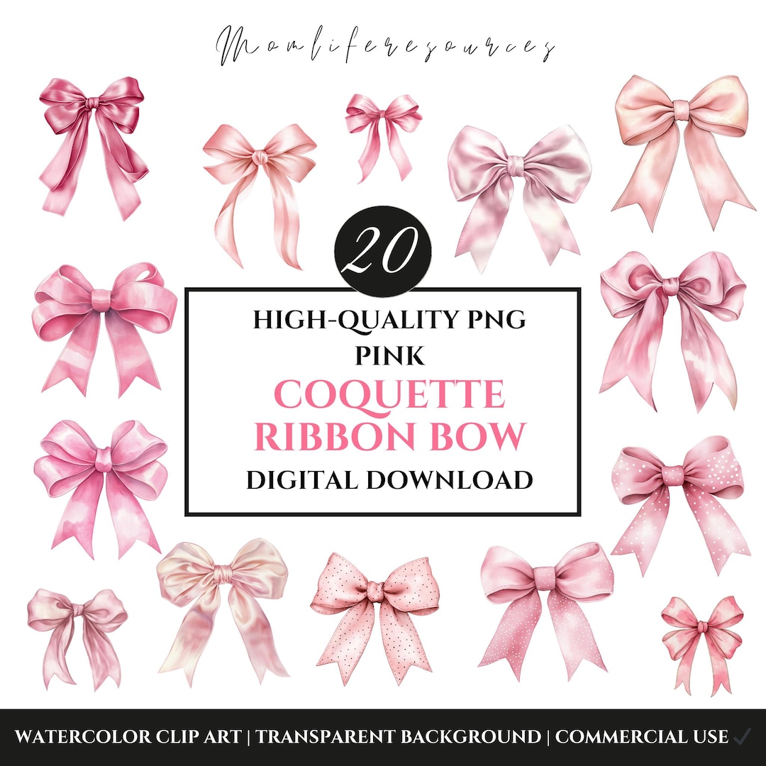 Pink Watercolor Bow Clipart, Coquette Ribbon PNG (digital Download) - Etsy