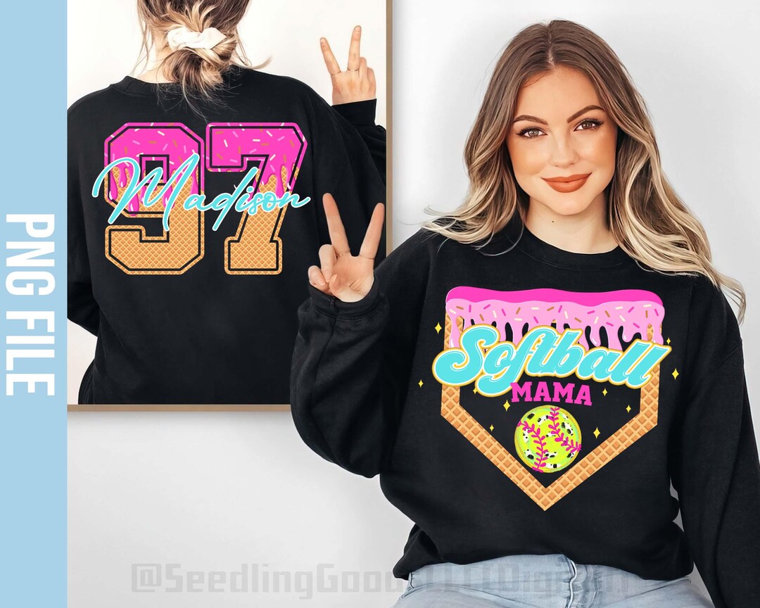 Custom Name and Number Png, Softball Mama Png, Softball Ice Cream Drip ...