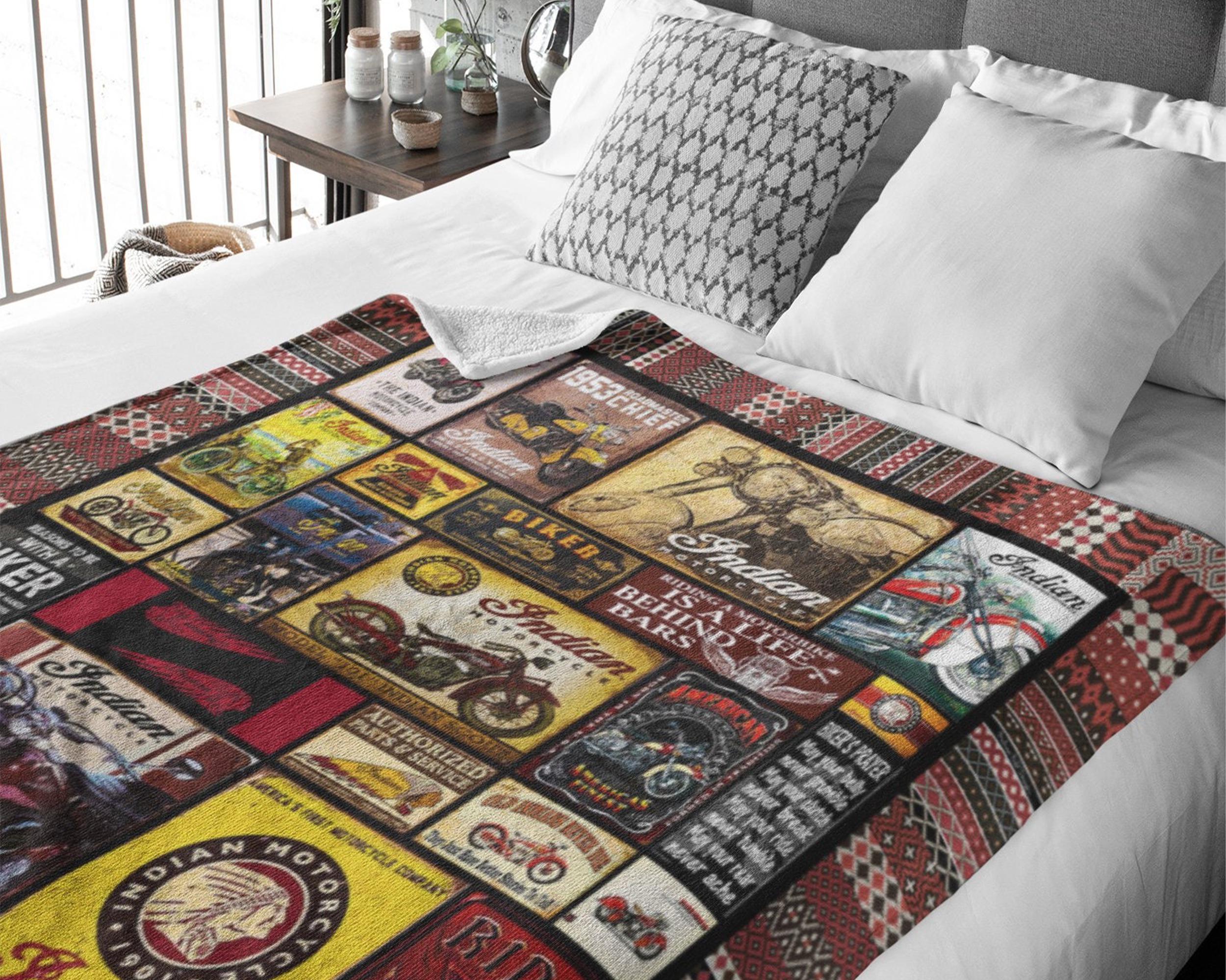 Vintage Indian Motorcycle Blanket, Biker Blanket, Motorbike Fleece ...