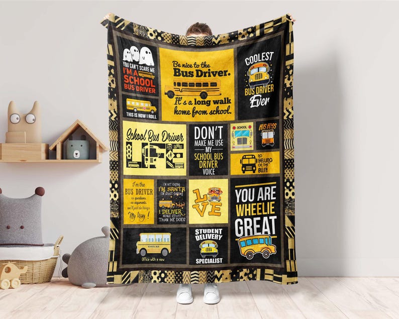 School Bus Driver Life Blanket, Bus Driver Fleece Sherpa Blanket ...