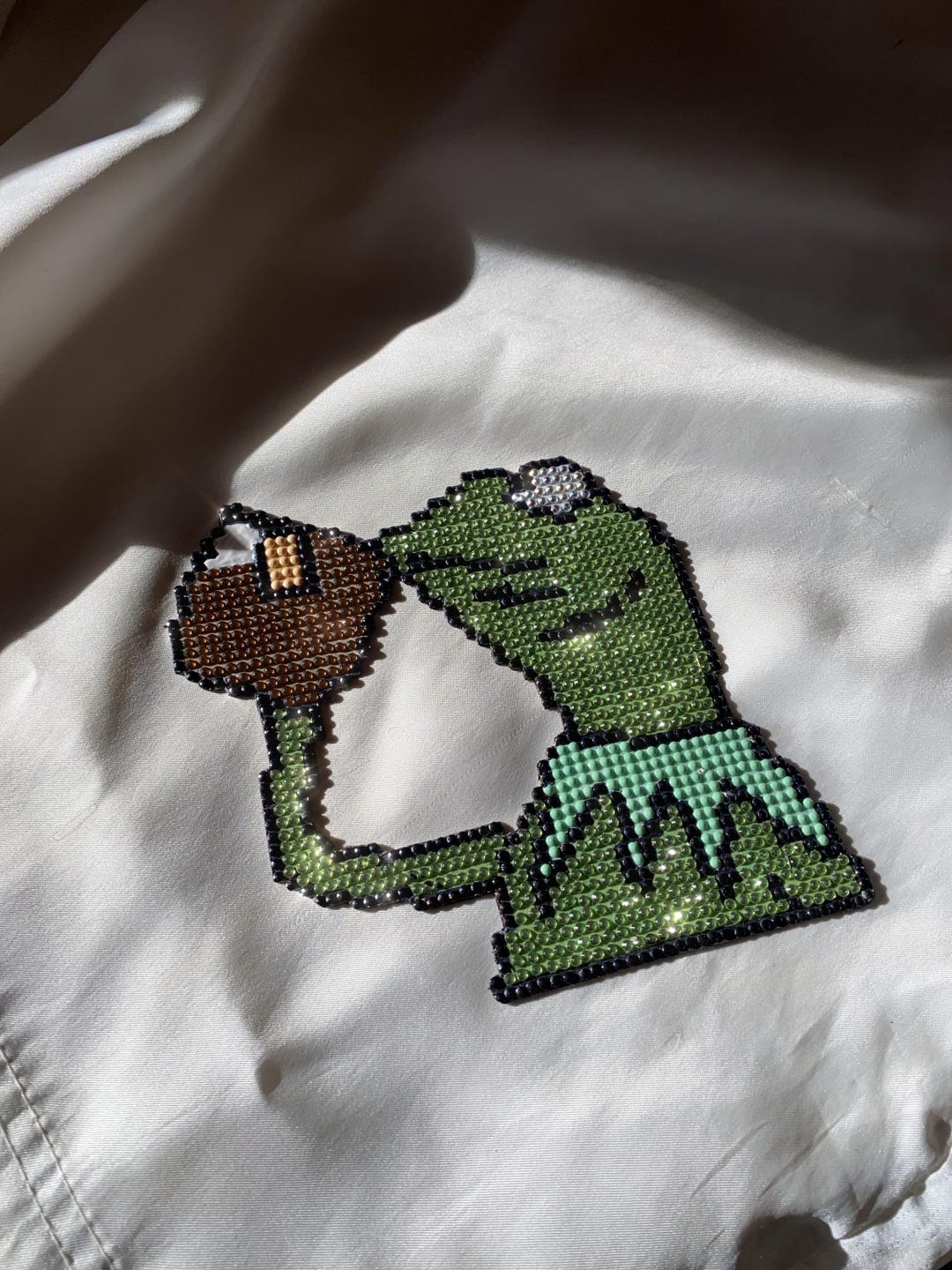 Rhinestone Magnet Kermit Handmade Kermit the Frog Sips Tea Rhinestone ...