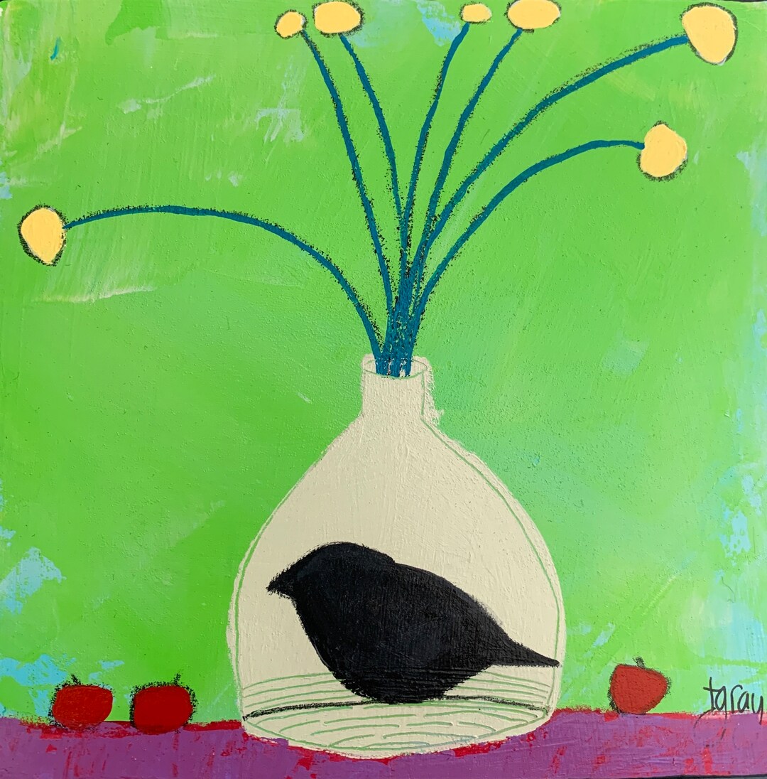 Bird Vase, Red Apples, , Original Art - Etsy