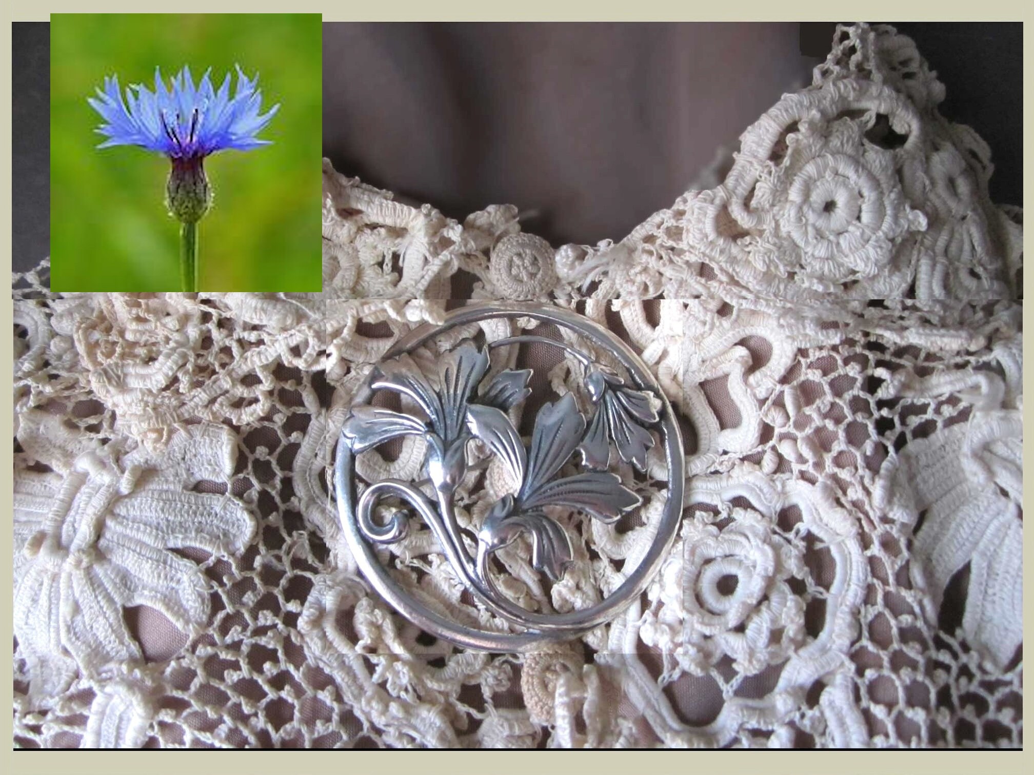 Large VICTORIAN Flower Brooch Cornflower Pin Sterling - Etsy