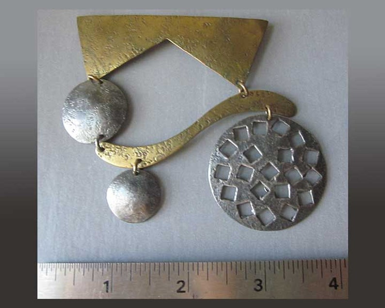 BAER Stabile, Huge Marjorie Baer Mixed Metals Pin, Kinetic Abstract ...