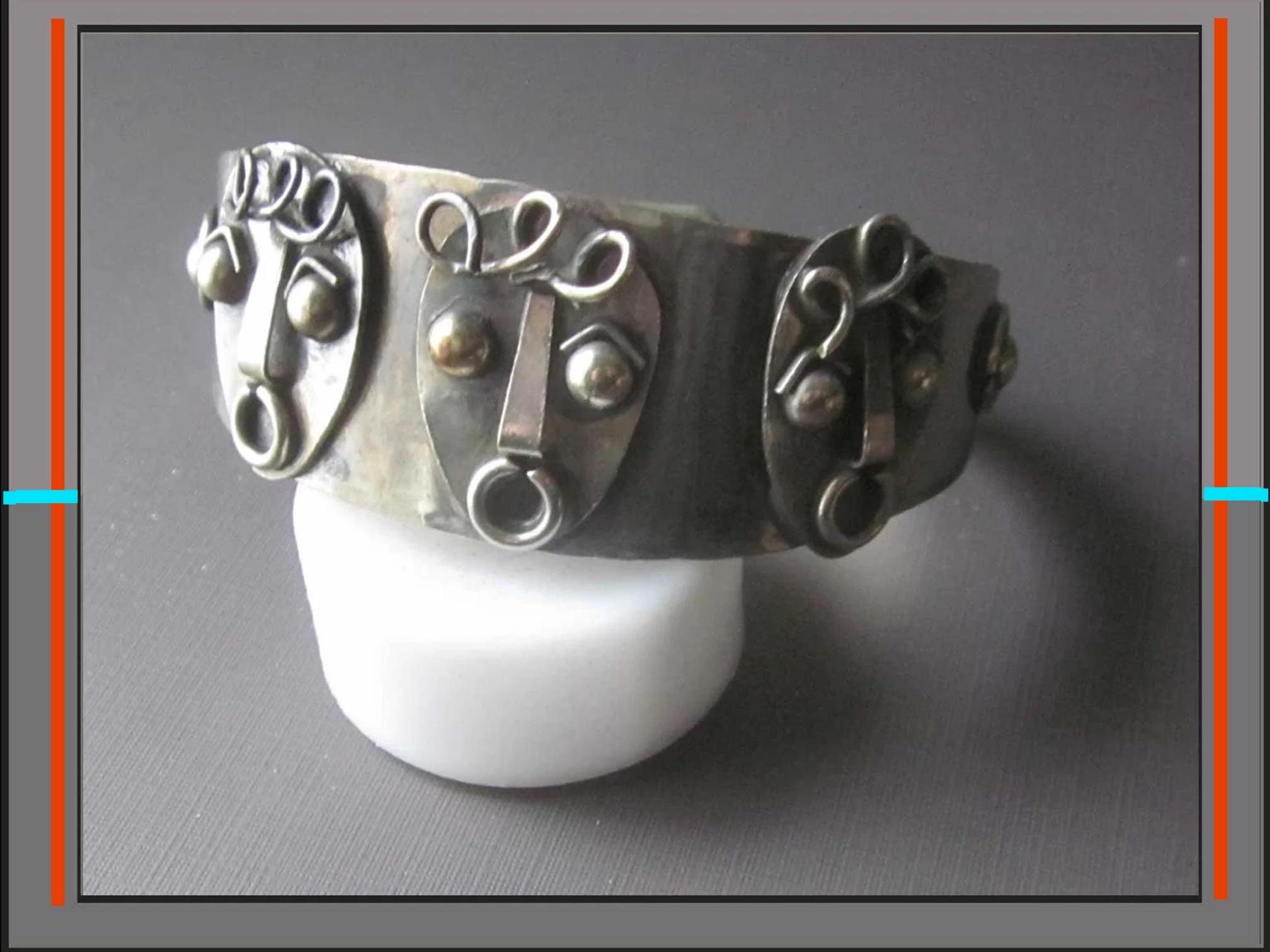 Big SURPRISE, Mixed Metal Face Bracelet, Mid Century Modernist, Applied ...