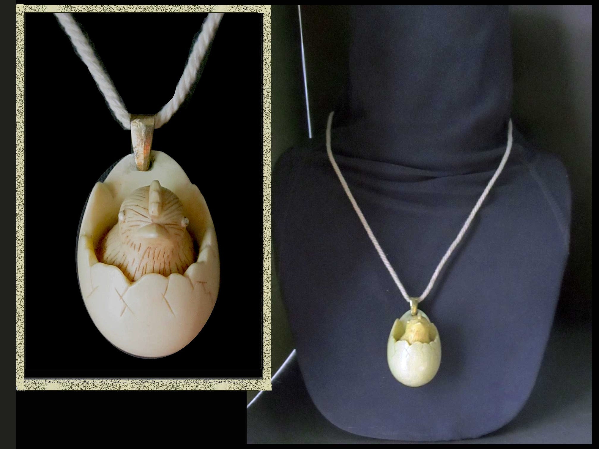 The CHICKEN or the EGG, Luca RAZZA Resin Chick Necklace on Coordinating ...