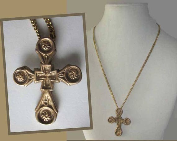 GILDED, Museum Reproduction Byzantine Cross Pendant o… - Gem