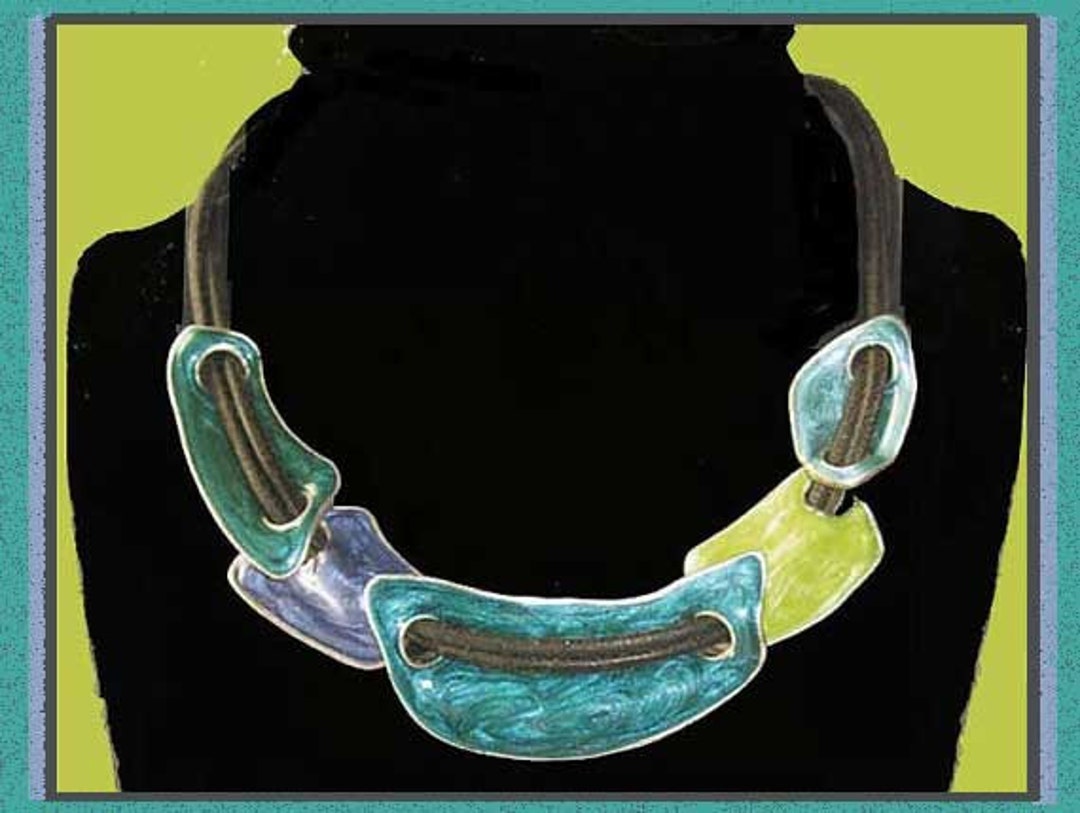 ENAMELS in Green, Enamel Slabs Leather Cord Necklace, Mottled Teal ...