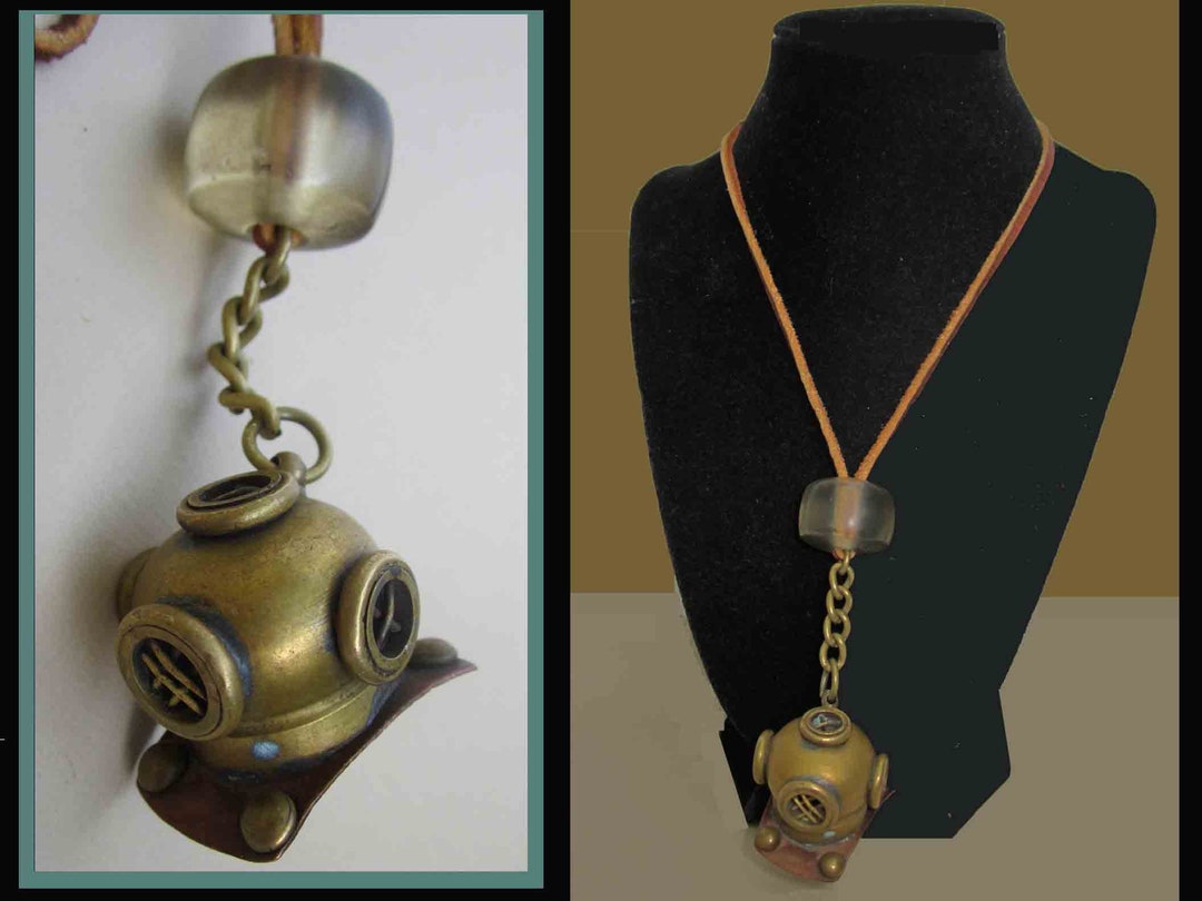 Take a Deep DIVE, Old Bronze Diving Helmet Pendant on Leather Cord ...