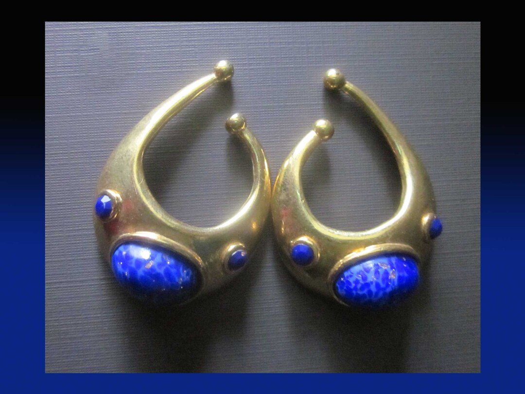 Eighties LUXE Ear Slings, Sonia De Maria, Bronze Doré With Lapis Gems ...