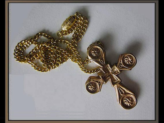 GILDED, Museum Reproduction Byzantine Cross Pendant o… - Gem