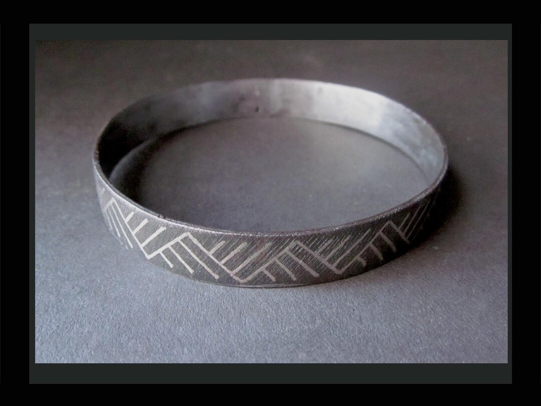 STEEL Yourself, Post Modern Bangle Bracelet, Engraved Geometric Design ...