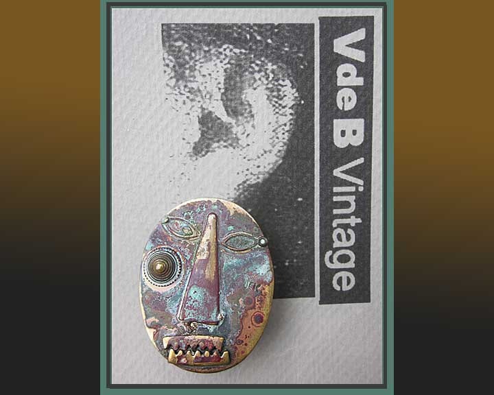 Brut MASKS, Interesting Ethnic Face Earrings, Brass With Verdigris ...