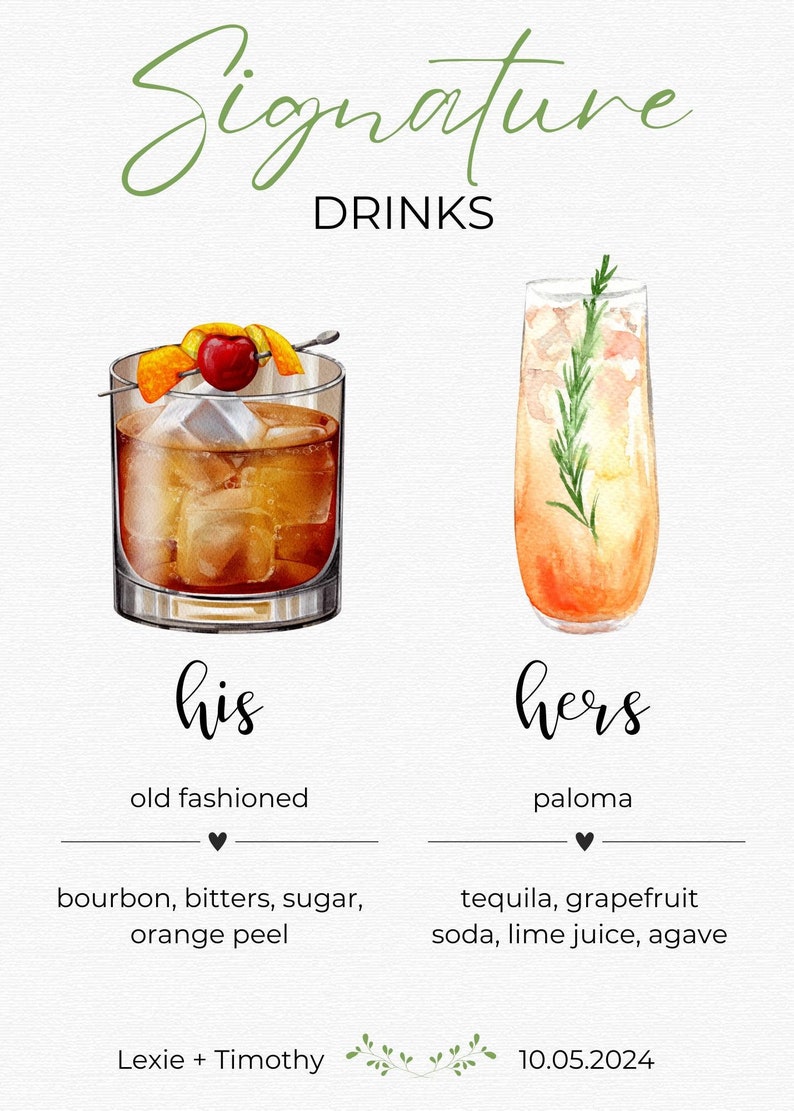 Signature Drink Sign Menu, Wedding Drink Sign, Printable Drink Sign ...