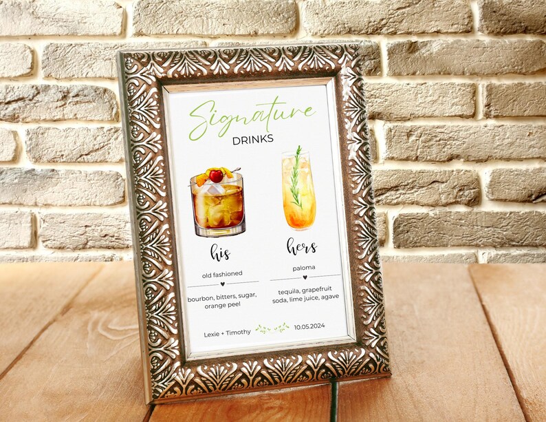 Signature Drink Sign Menu, Wedding Drink Sign, Printable Drink Sign ...
