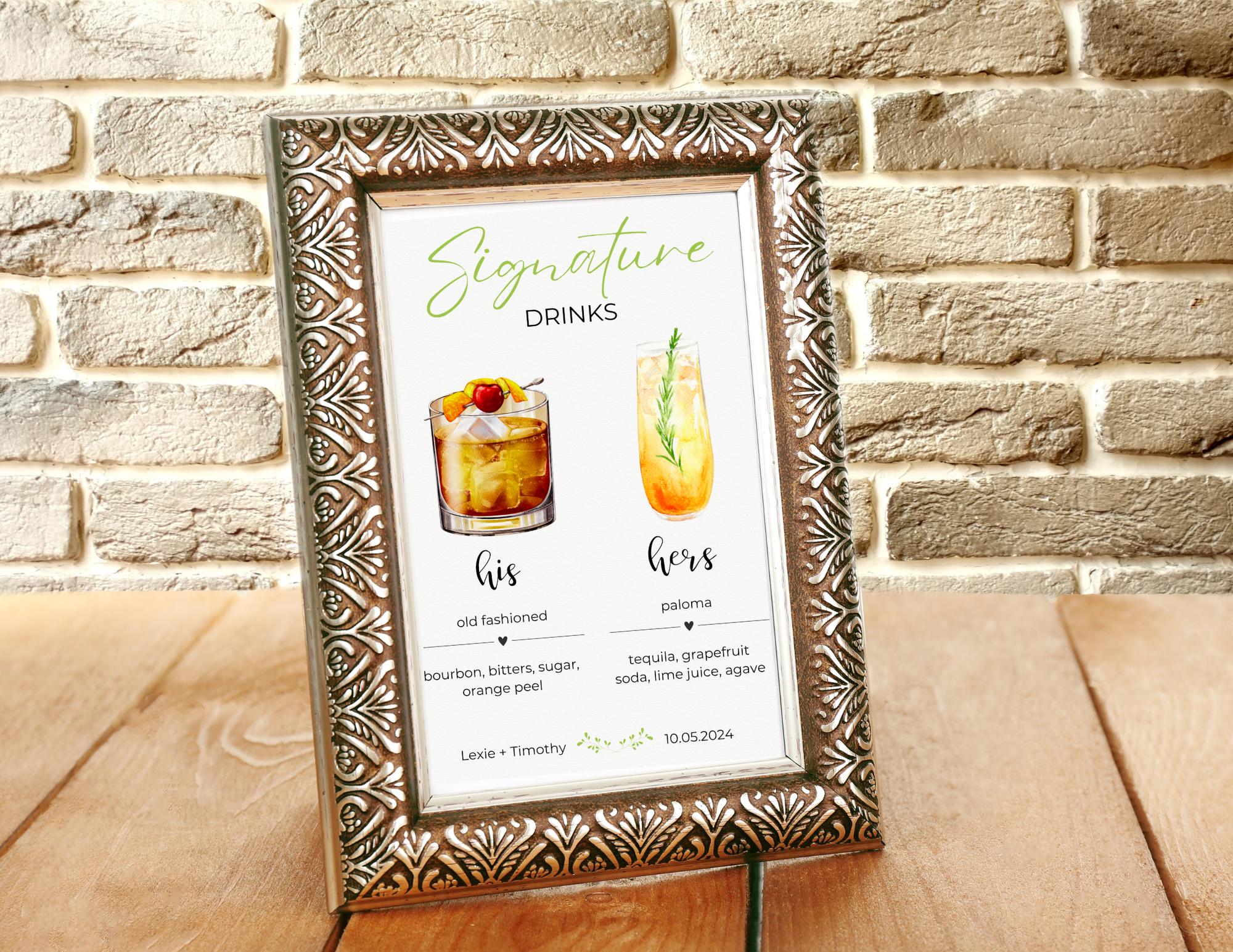 Signature Drink Sign Menu, Wedding Drink Sign, Printable Drink Sign ...