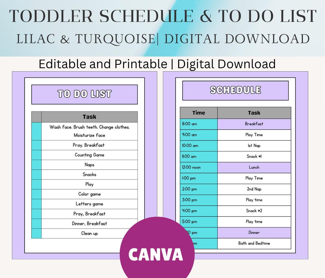 Daily Schedule to Do List Template Purple Teal Design Printable Toddler ...