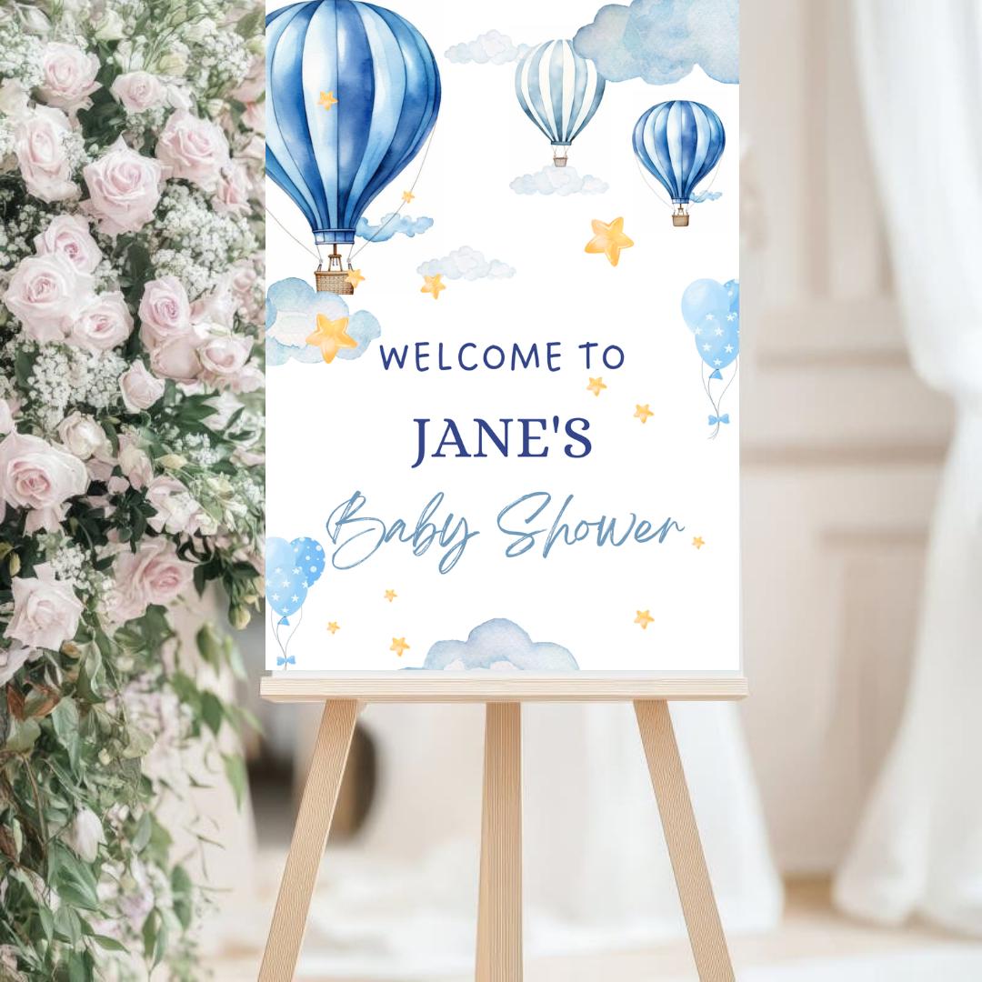 Hot Air Balloon, Blue, Baby Shower Welcome Sign, Personalized Welcome ...