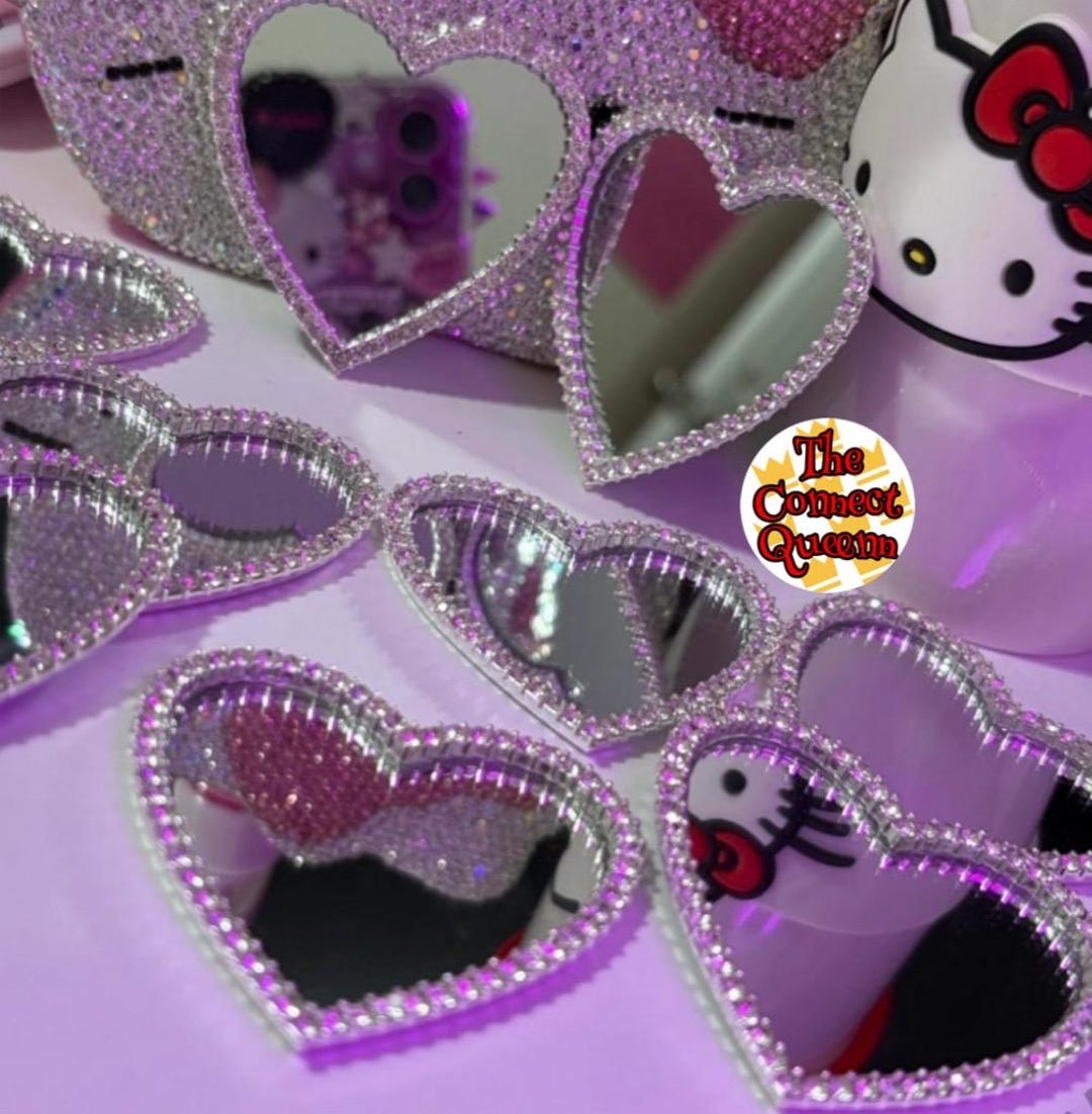 Rhinestone Heart Shaped Mirrors (sold Individually) - Etsy