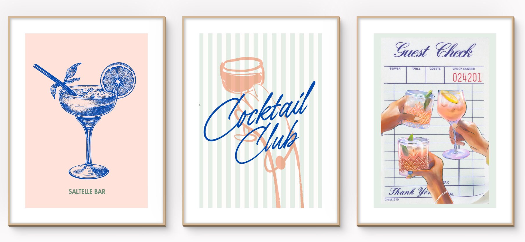 SET OF 3 Vintage Cocktail Bar Art Prints - Retro Drink | Bar Decor ...
