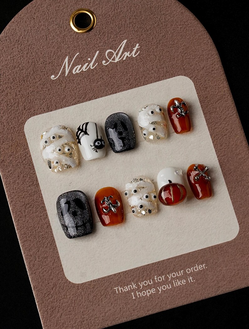 Little Devil Cat's Eye Nails, Halloween Nail Art, Ghost Face, Pumpkin ...